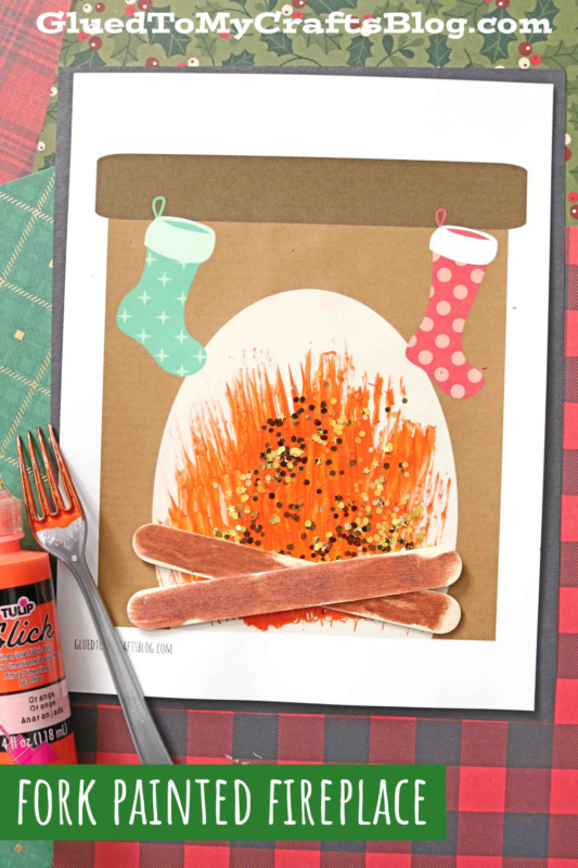 Fork Painted Fireplace Craft Idea For Christmas