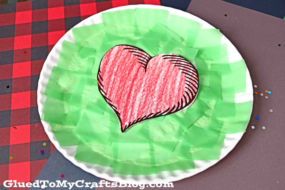 Paper Plate Grinch Heart Craft