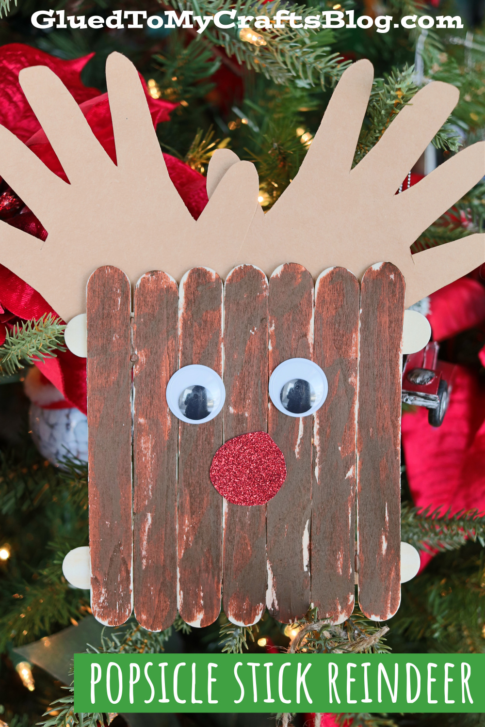 Handprint & Popsicle Stick Reindeer Craft Idea