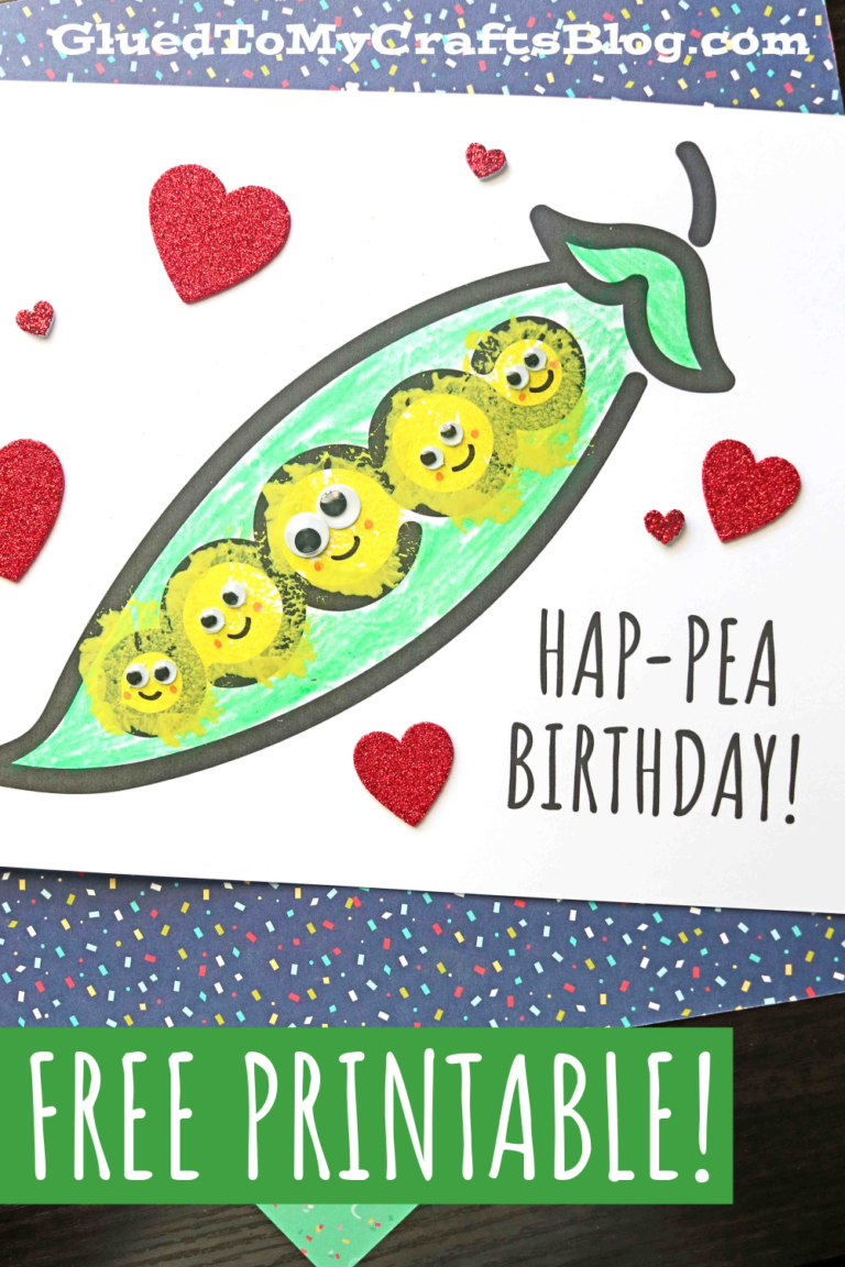 Pom Pom Stamped Hap-PEA Birthday Craft Idea For Kids