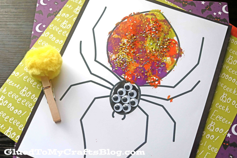 Pom Pom Stamped Spider Craft For Halloween