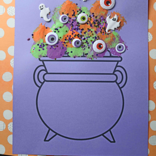 Pom Pom Stamped Cauldron Craft Idea For Halloween