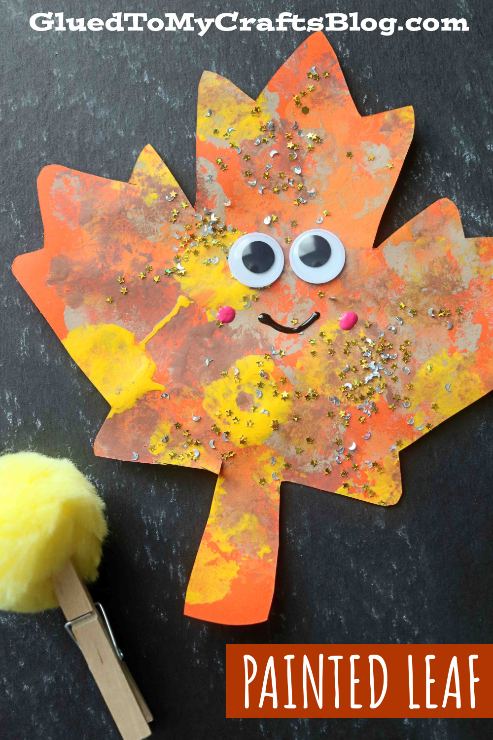 Pom Pom Stamped Leaf Craft Idea For Fall