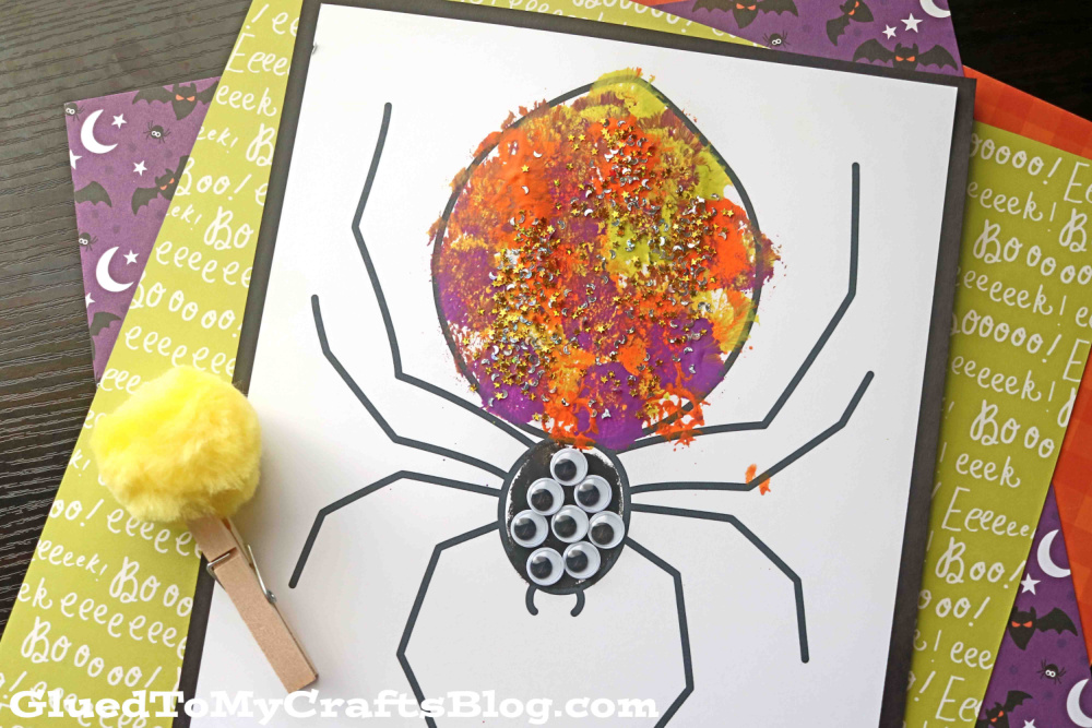Pom Pom Stamped Spider Craft For Halloween
