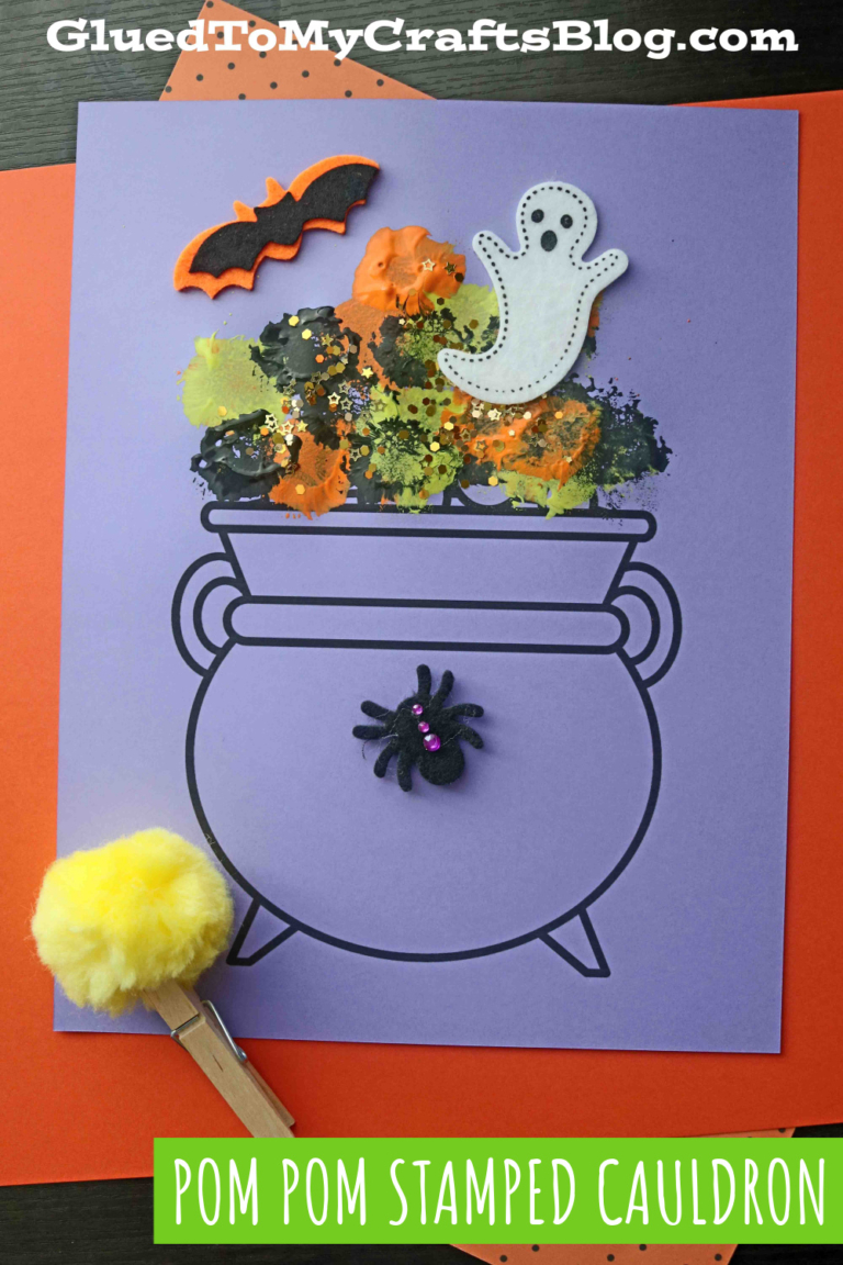 Pom Pom Stamped Cauldron Craft Idea For Halloween