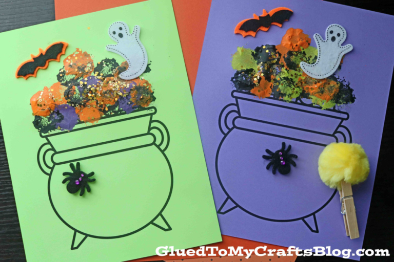 Pom Pom Stamped Cauldron Craft Idea For Halloween