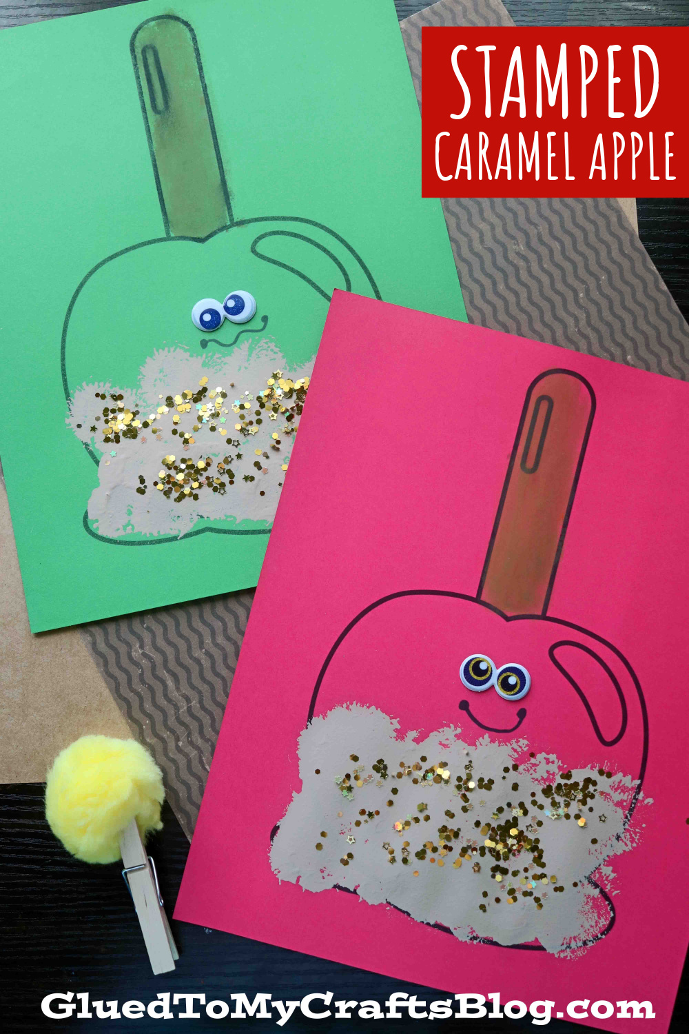Pom Pom Stamped Caramel Apple Craft
