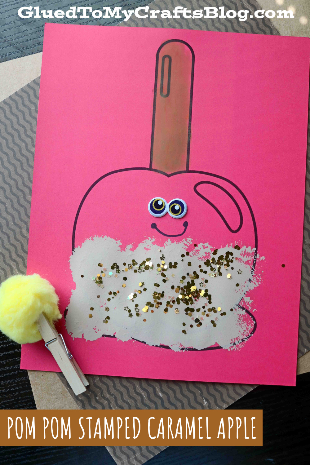 Pom Pom Stamped Caramel Apple Craft