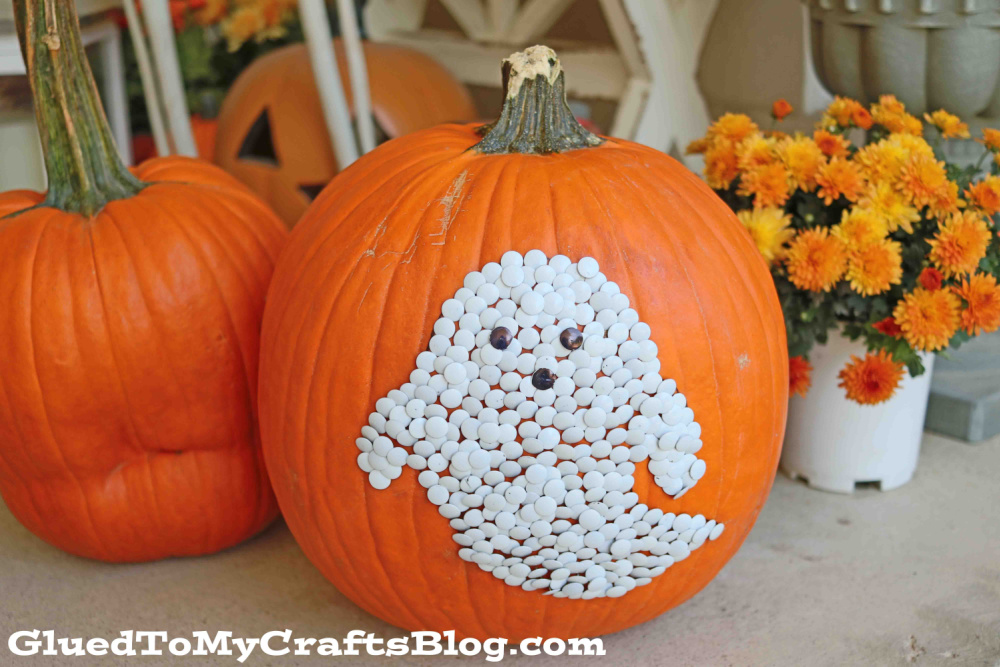 No Carve Thumb Tack Ghost Pumpkin - Glued To My Crafts - Let's Get Crafty!