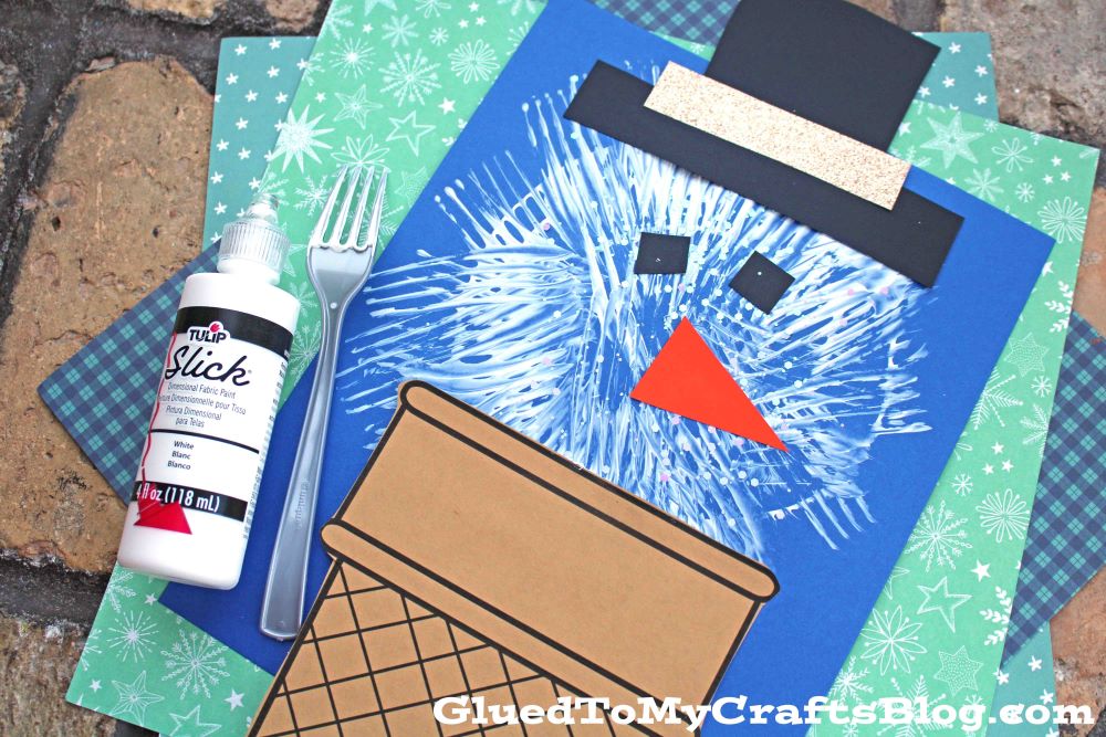 Fork Painted Snowman Ice Cream Cone Craft Idea For Kids - Glued To My ...