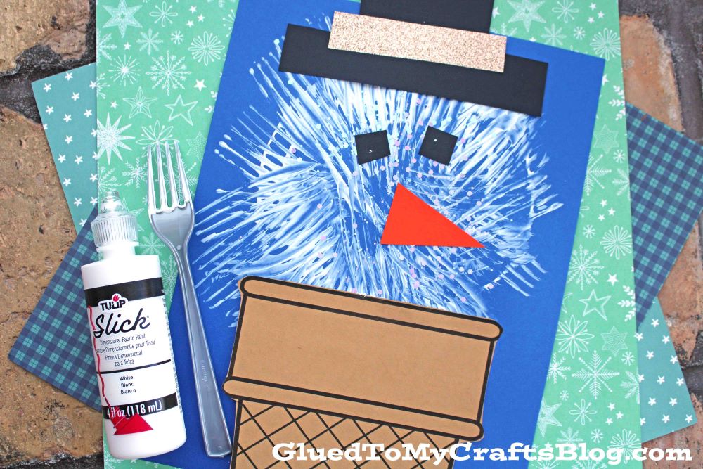Fork Painted Snowman Ice Cream Cone Craft Idea For Kids - Glued To My ...