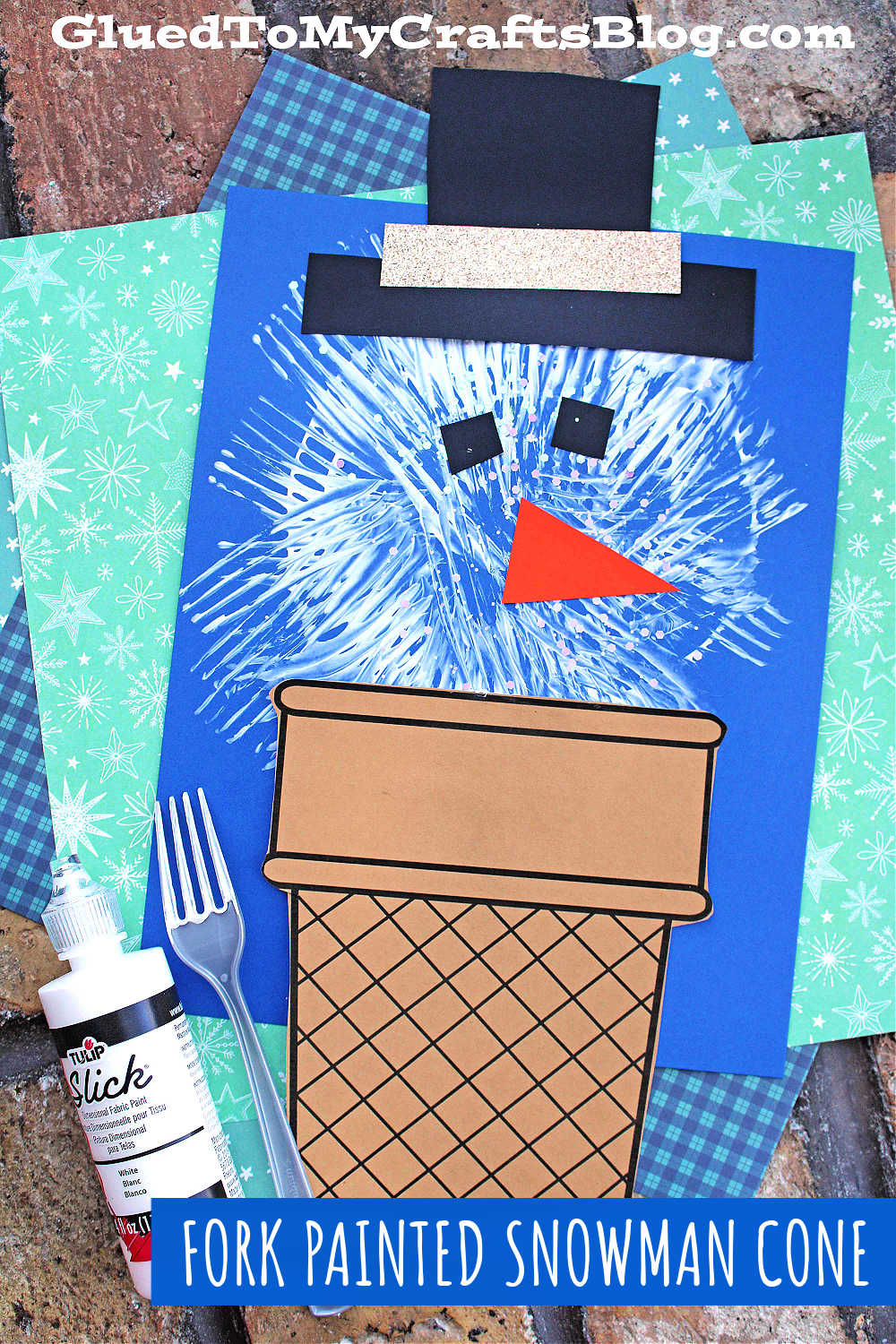 Fork Painted Snowman Ice Cream Cone Craft Idea For Kids - Glued To My ...