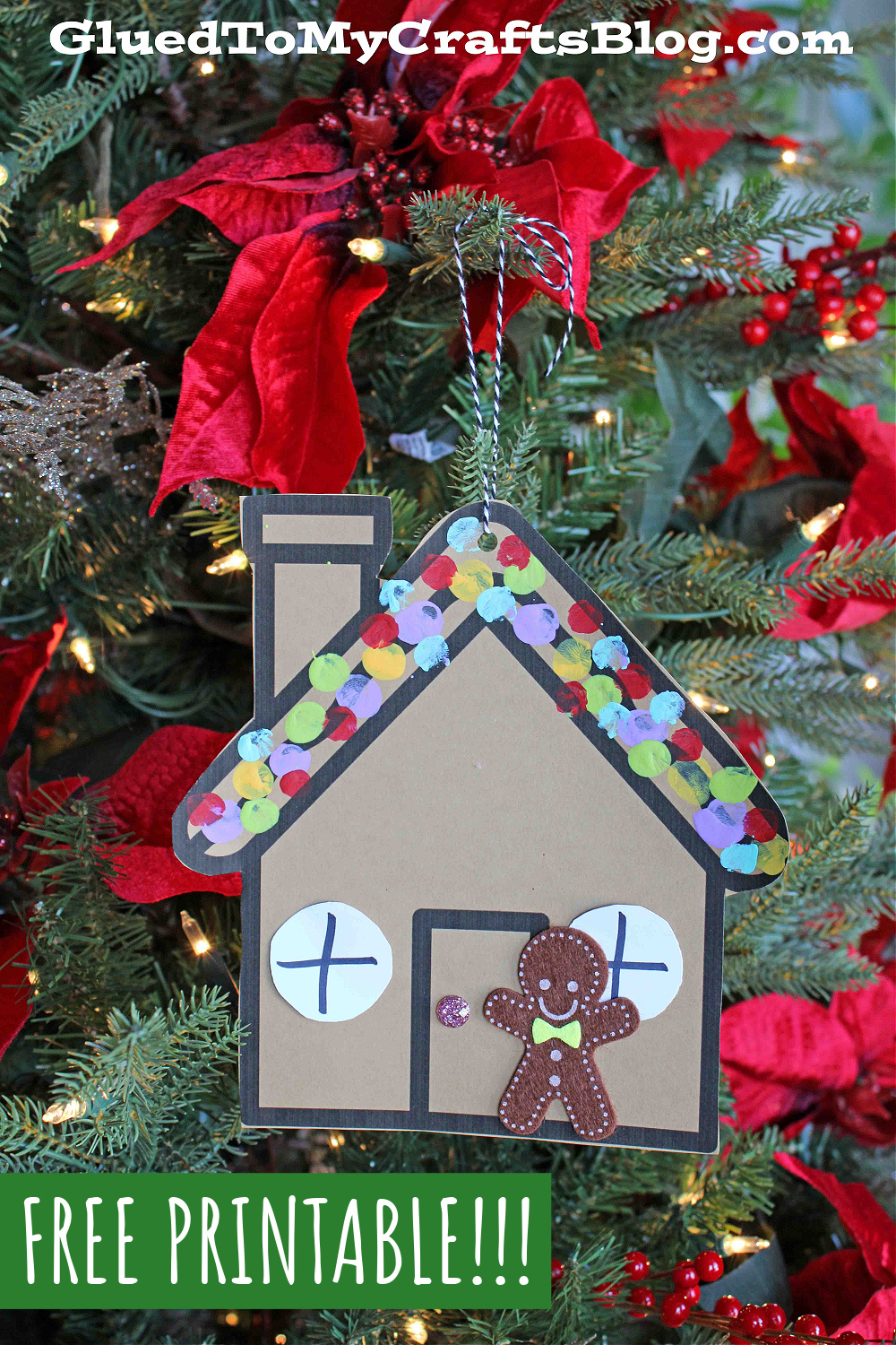 Thumbprint Gingerbread House Ornament Craft