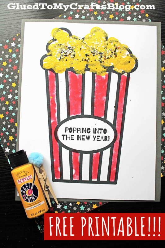 Pom Pom Stamped Popcorn Craft For New Year's