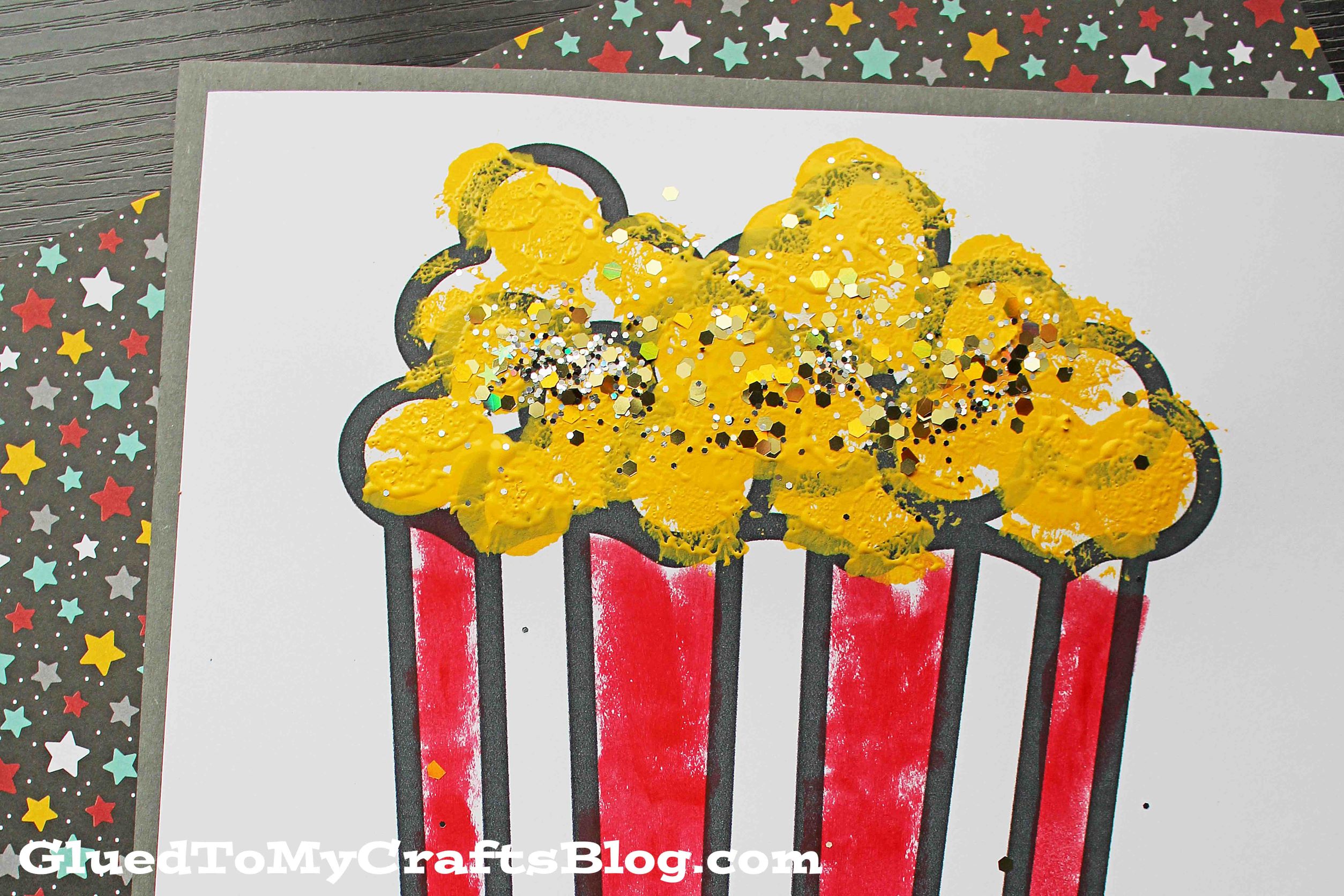 Pom Pom Stamped Popcorn Craft For New Year's - Glued To My Crafts