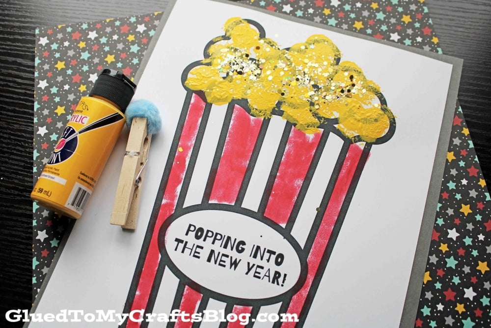 Pom Pom Stamped Popcorn Craft For New Year's