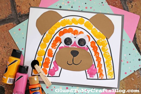 Pom Pom Stamped Rainbow Bear Craft - Glued To My Crafts