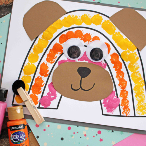 Pom Pom Stamped Rainbow Bear Craft