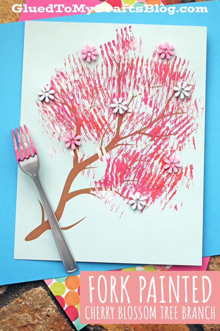 Fork Painted Cherry Blossom Tree Branch Craft