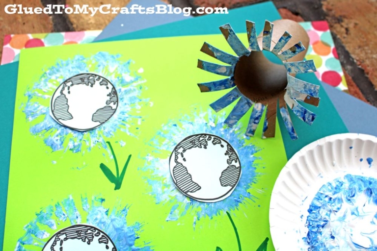 Toilet Roll Stamped Earth Day Flowers