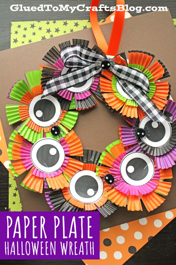 Creepy Cupcake Liner Halloween Wreath Craft For Kids