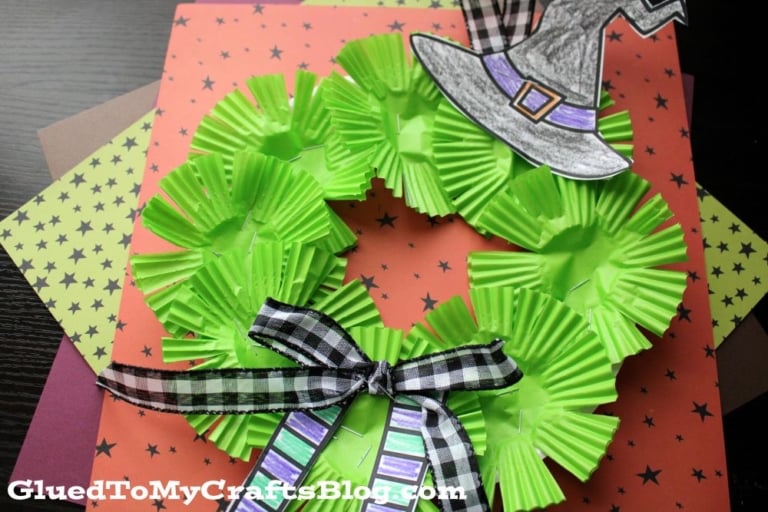 Paper Plate & Cupcake Liner Green Witch Wreath Craft
