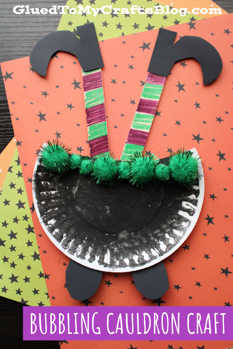 Popsicle Stick & Paper Plate Witch Cauldron Art for Halloween