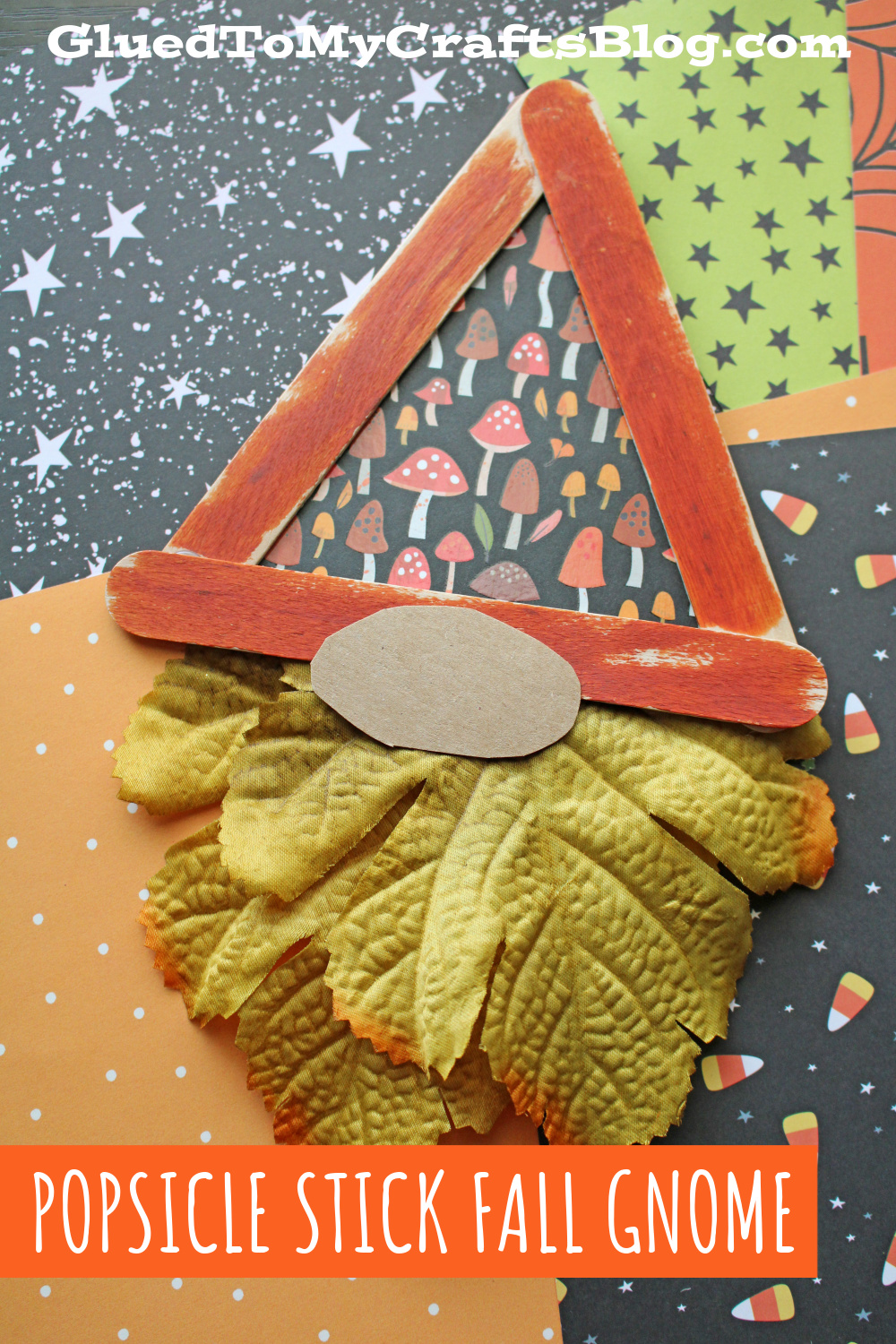 Popsicle Stick Fall Gnome w/Leaf Beard Craft Idea