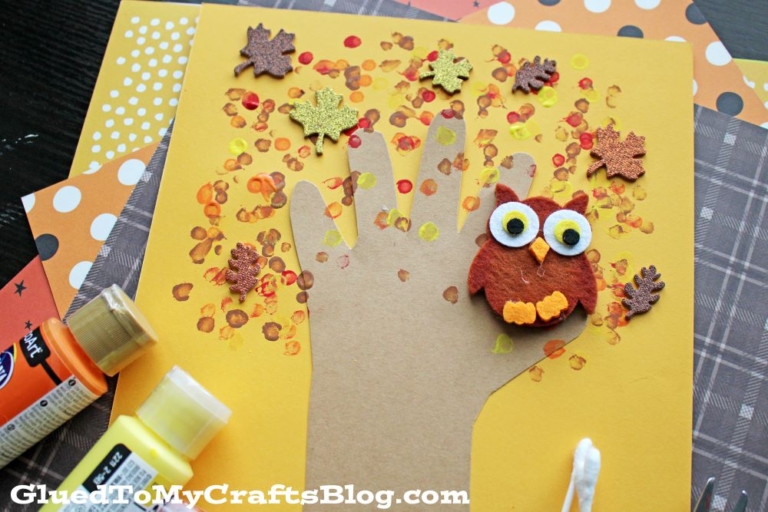 Q-Tip Painted Fall Tree Craft Idea For Kids