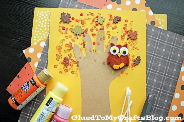 Q-Tip Painted Fall Tree Craft Idea For Kids