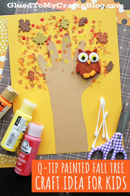 Q-Tip Painted Fall Tree Craft Idea For Kids