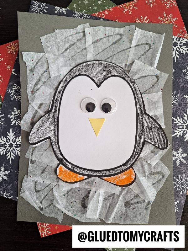 Tissue Paper Penguin On Ice Craft For Kids