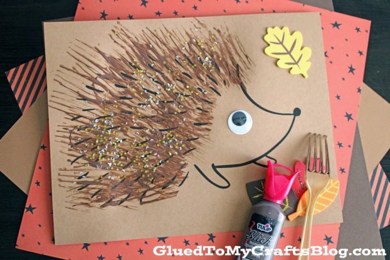 Fork Painted Hedgehog Craft Idea