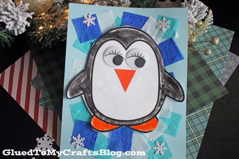 Tissue Paper Penguin On Ice Craft For Kids