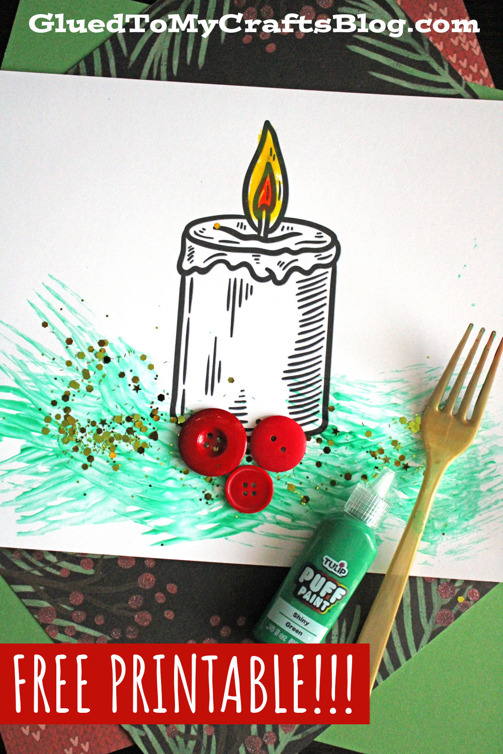 Fork Painted Christmas Candle Craft Idea