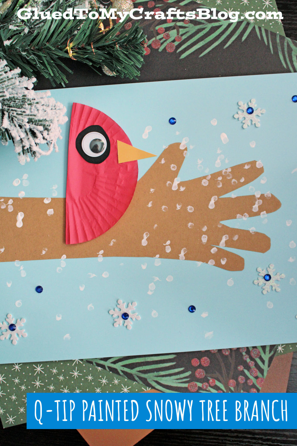 Q-Tip Painted Winter Tree Branch Craft