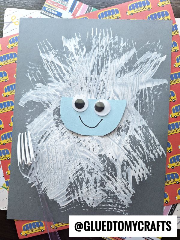 Fork Painted Yeti Craft Idea For Kids