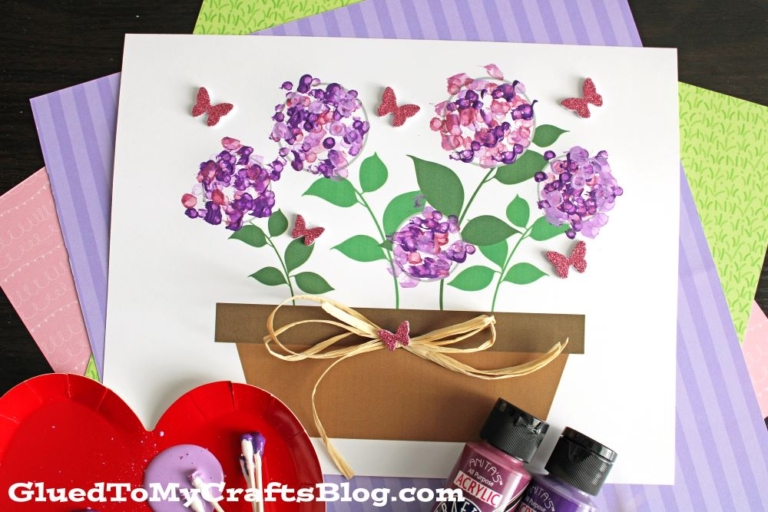 Q-Tip Painted Hydrangea Craft Idea For Kids