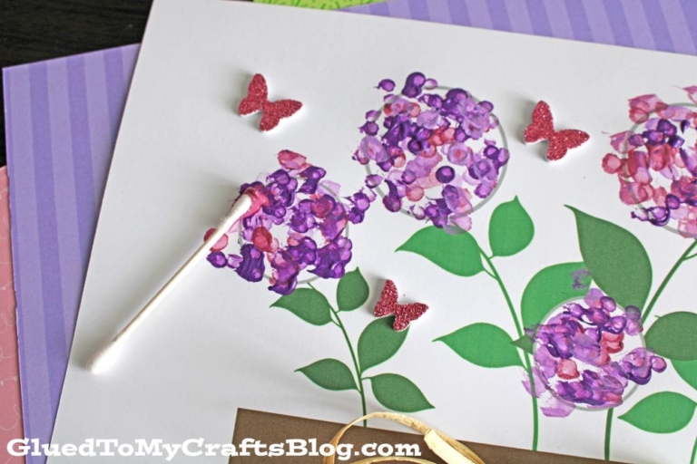 Q-Tip Painted Hydrangea Craft Idea For Kids