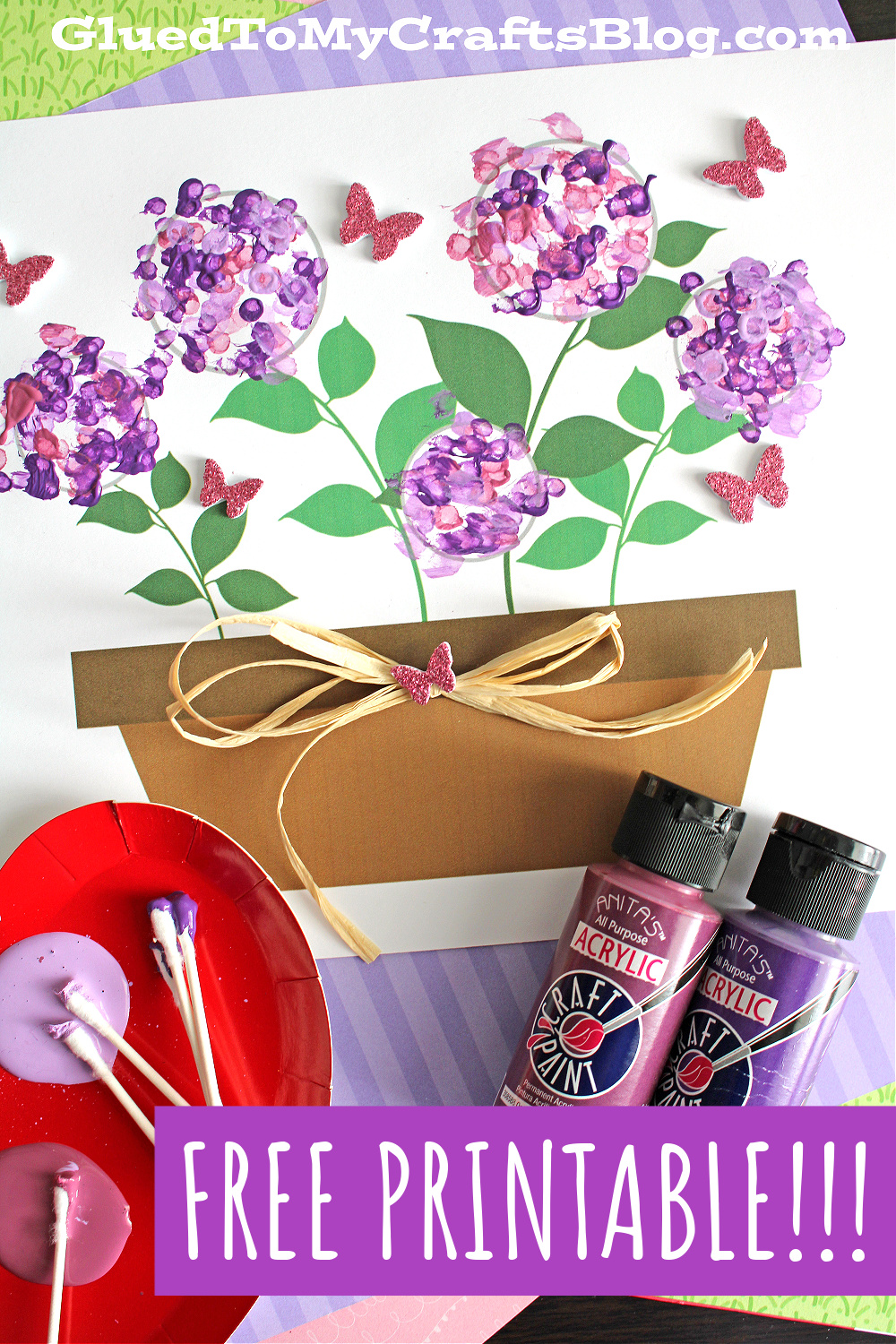 Q-Tip Painted Hydrangea Craft Idea For Kids