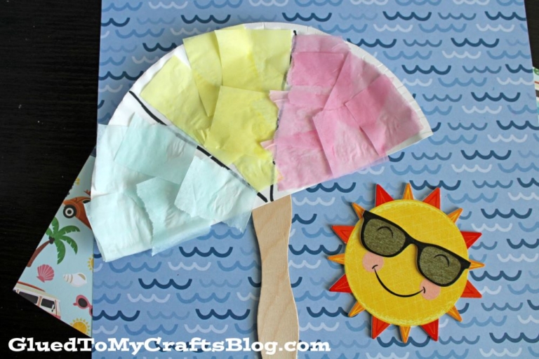 Paper Plate Beach Umbrella Craft Idea For Summer
