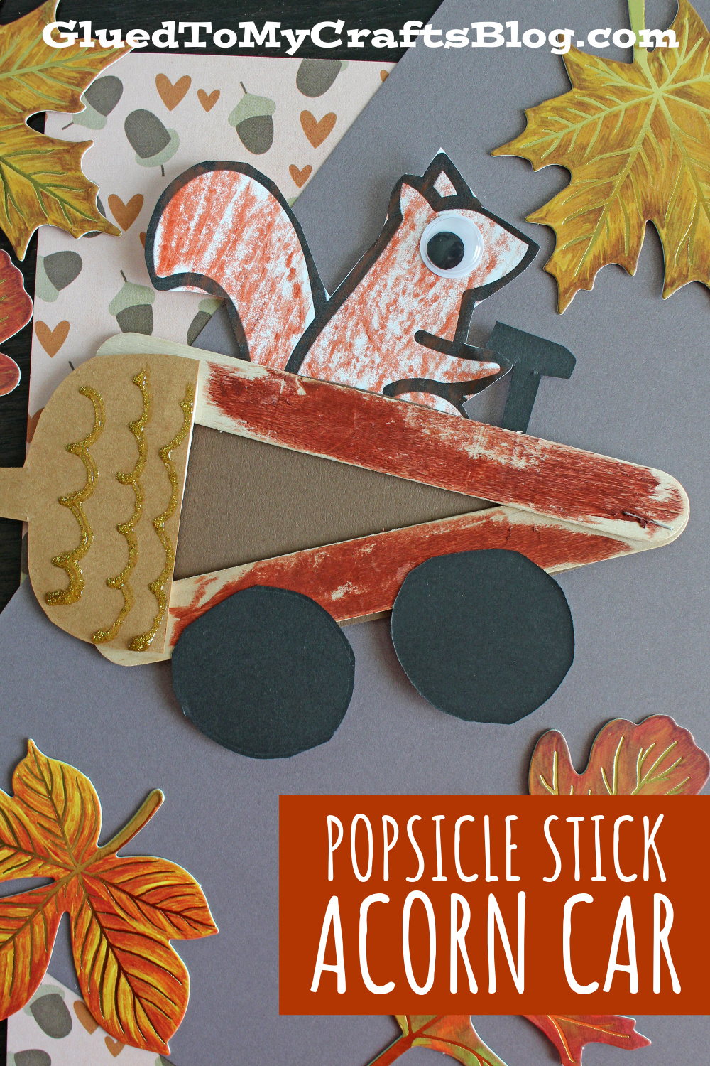 Popsicle Stick Acorn Car w/Squirrel Craft Idea