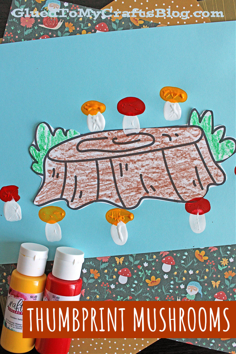 Thumbprint Mushrooms On Log Craft Idea For Kids