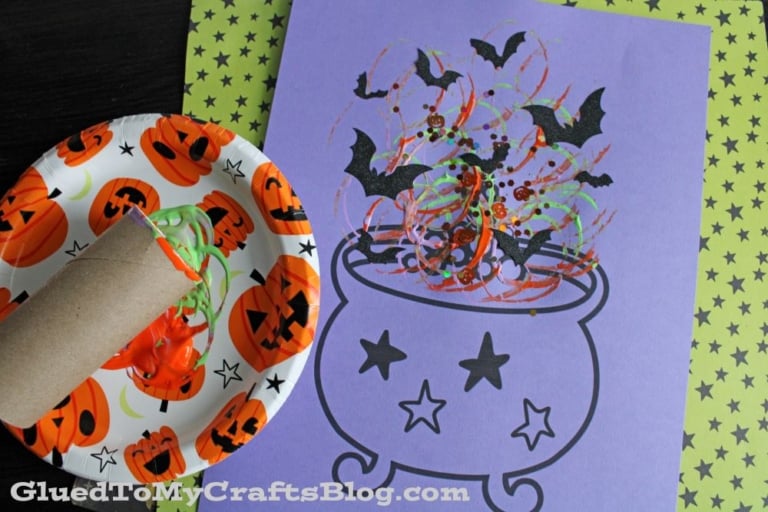 Toilet Roll Stamped Witch Cauldron Craft