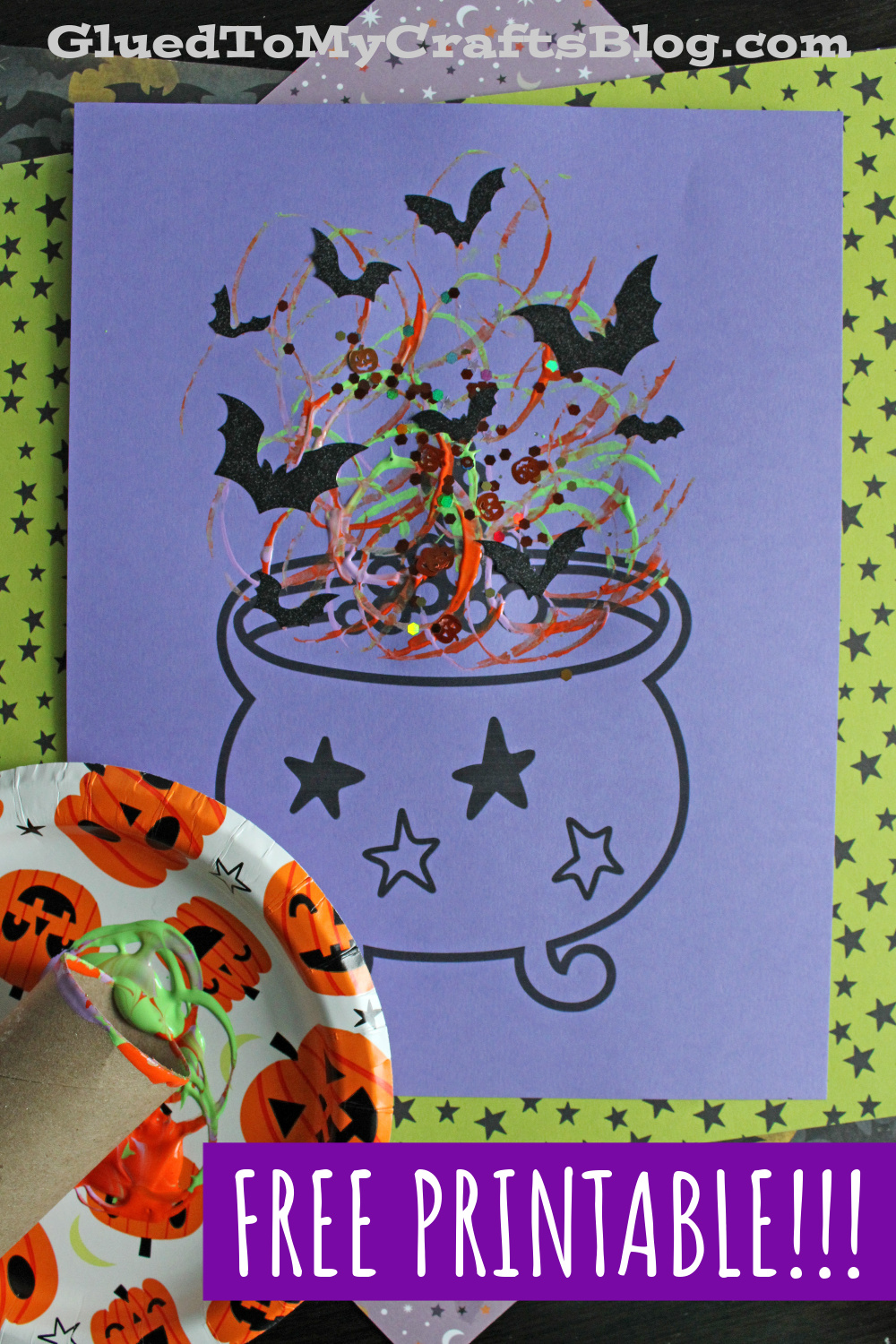 Toilet Roll Stamped Witch Cauldron Craft