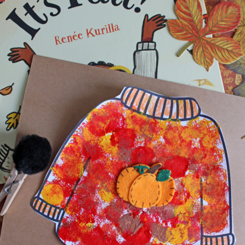 Pom Pom Stamped Fall Sweater Craft Idea For Kids