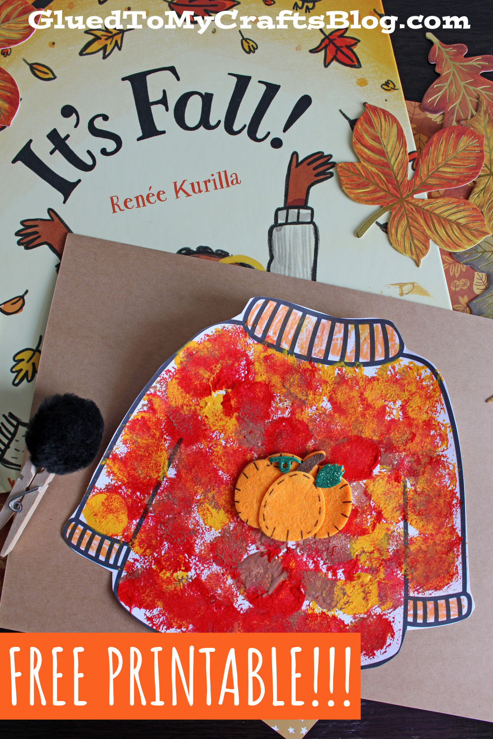 Pom Pom Stamped Fall Sweater Craft Idea For Kids