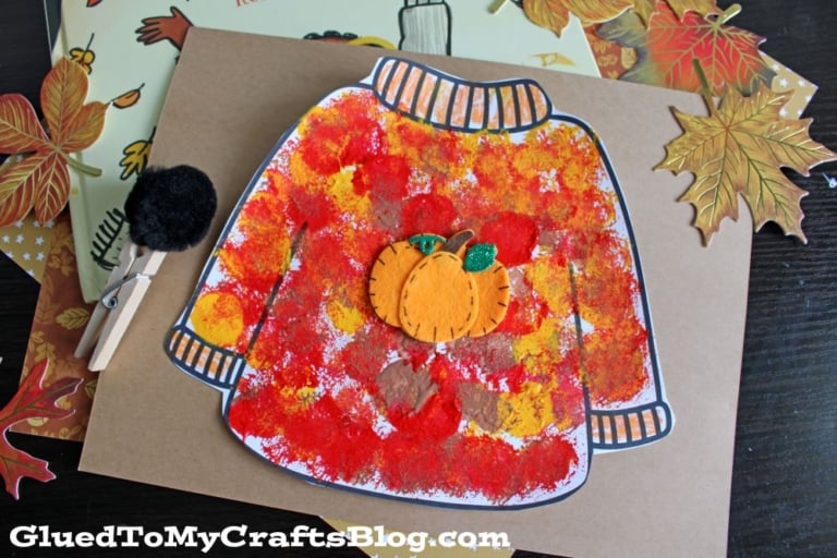 Pom Pom Stamped Fall Sweater Craft Idea For Kids