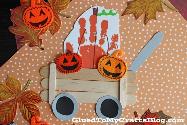 Popsicle Stick Pumpkin Patch Wagon Craft Idea