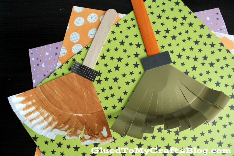 Paper Plate Broom Craft Idea For Halloween